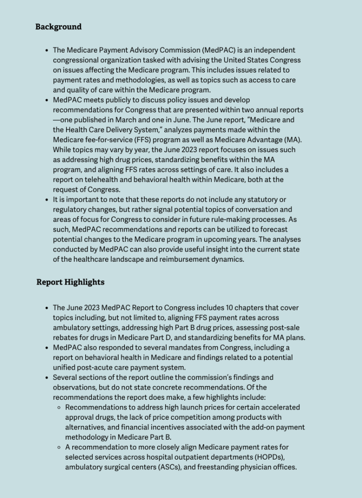 ECG Summary of June 2023 MedPAC Report to the Congress